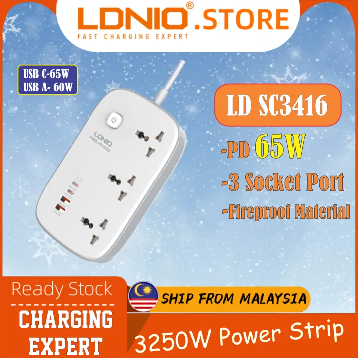 Ldnio Power Strip 3 Universal Socket SC3416 3250W GaN Charger 2 PD 65W ...