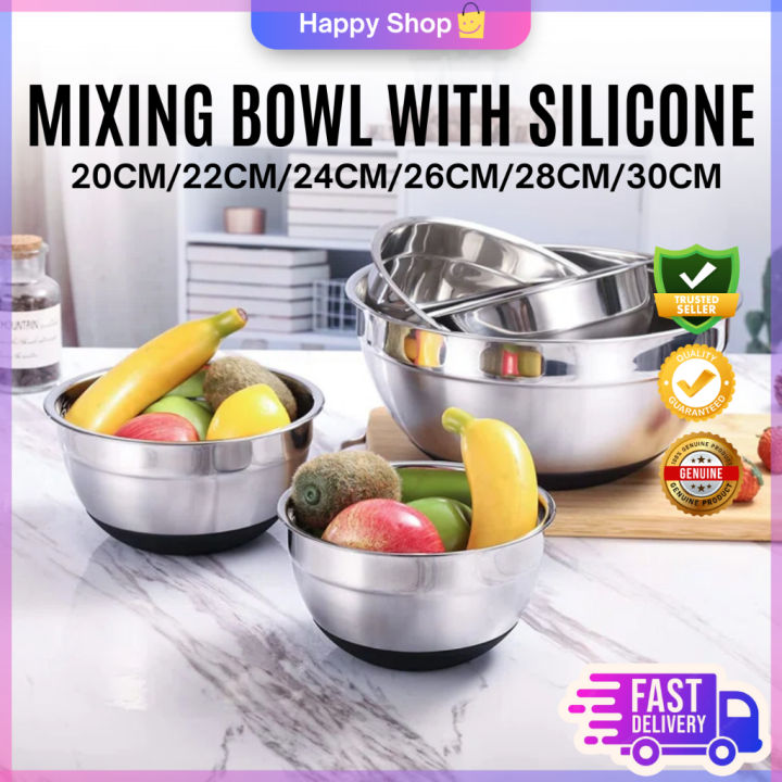 STAINLESS STEEL MIXING BOWL WITH SILICONE BASE/MANGKUK BESI SILIKON ...
