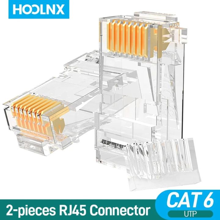 Hoolnx 2 Piece RJ45 Connector CAT6 Modular PLugs UTP STP 50U Gold ...
