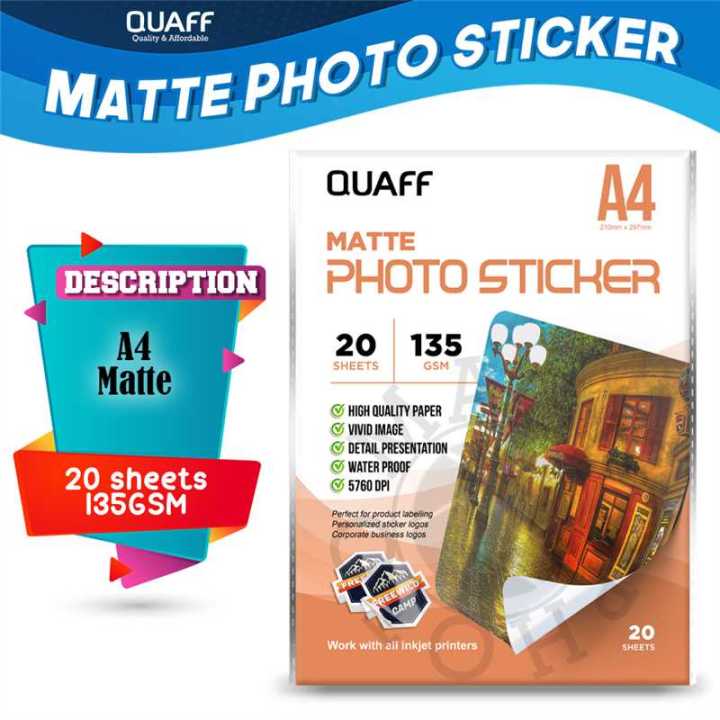 MP00 QUAFF 135gsm Matte Photo Sticker Paper 20 sheets A4 Size | Lazada PH