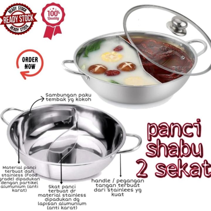 PANCI SHABU 2 SEKAT TEBAL STAINLESS STEEL TUTUP KACA | Lazada Indonesia