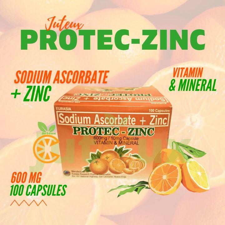 PROTEC ZINC, Sodium Ascorbate 600mg + Zinc 10mg, 100 Capsules | Lazada PH