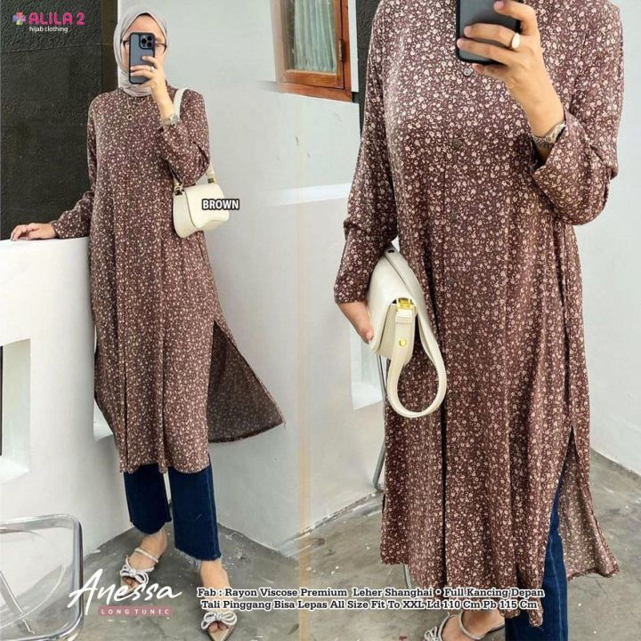 Baju Anessa Tunik Motif Bunga Floral Long Tunik Rayon Premium | Lazada ...