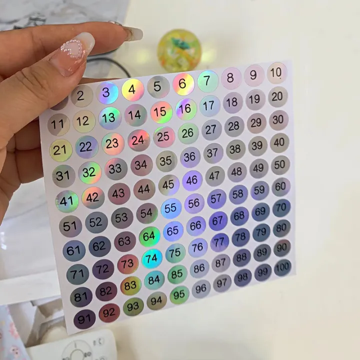 1cm 1-100 Number Sticker Round Laser Color Waterproof Coding Label Nail ...