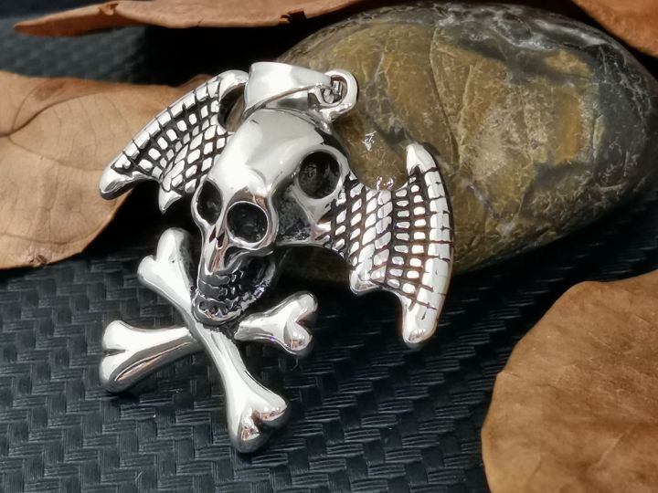 Biker Rocker Stainless Steel Skull Wings And Bones Pendant. | Lazada