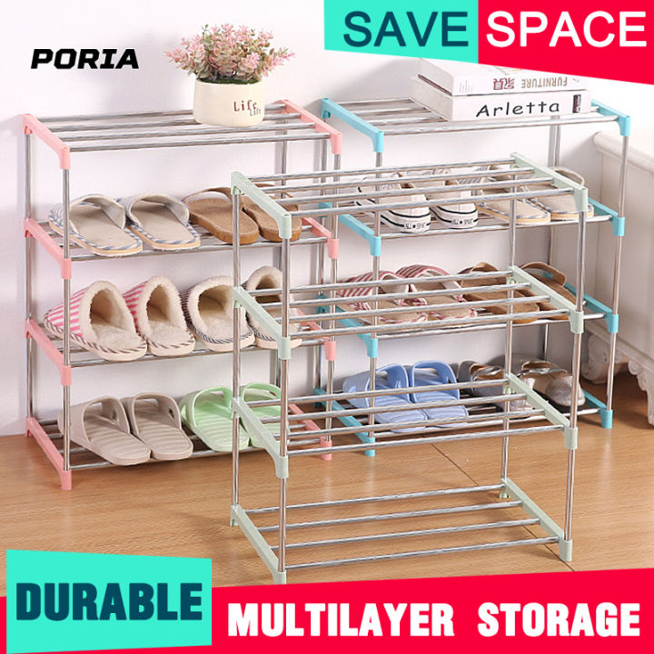 Simple shoe rack Colored Stainless Steel Stackable Shoes Organizer ...