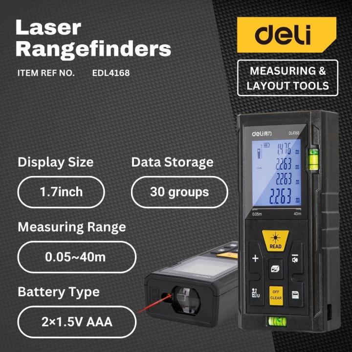 DELI Laser Rangefinder - 40m max range, Measurement of volume and area ...
