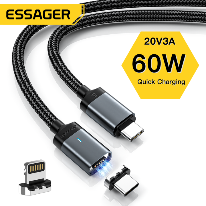 Essager 60W Magnetic Charger Cable Type-C To Type C Cable 3A PD Fast ...