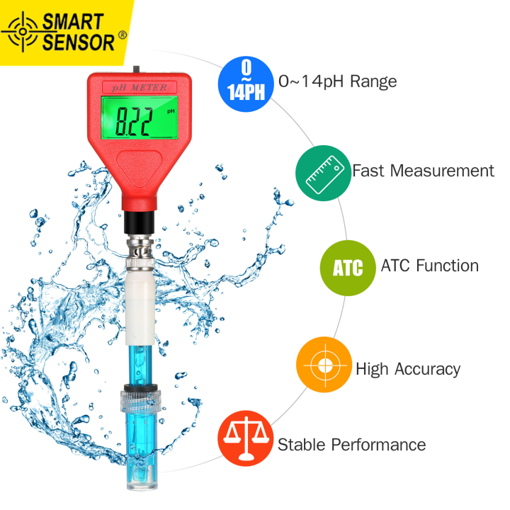 Sensor Pintar Ph Meter 0-14pH Julat Pengukuran Air Tester Kualiti Air 1 ...
