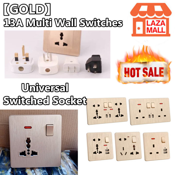 【Gold】 MY 13A Wall PLUG SOCKET Switches socket Multi USB charger MULTI ...
