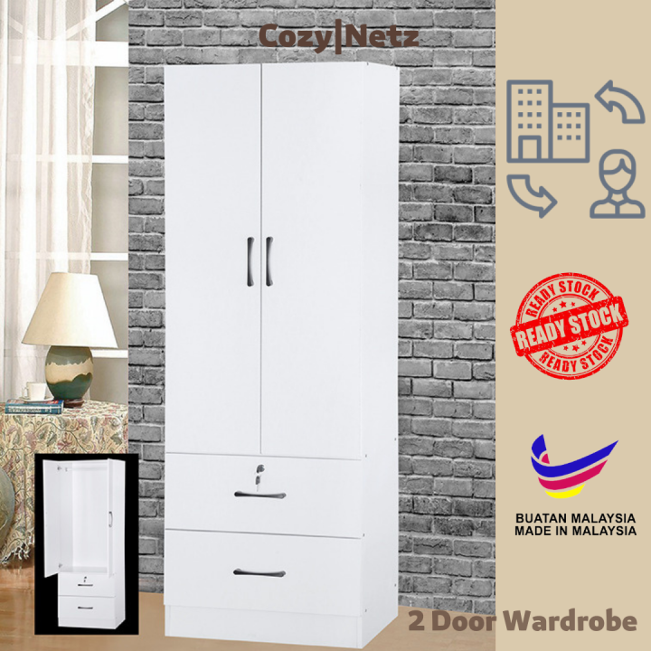 ExtraHeight CozyNetz 184cm 2 Door Wardrobe With 2 Drawer & 1 Lock ...