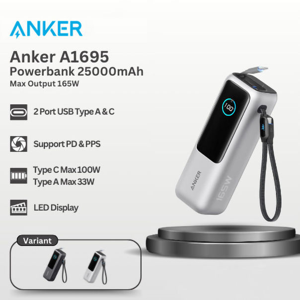 Anker Powerbank 25K 165W Built-In USB-C Retractable Cable Ultra Fast ...