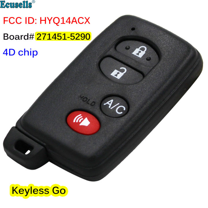 4 Buttons 433MHz Keyless Go Smart Prox Remote Key Fob with 4D Chip for ...