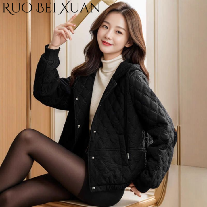 Ruo Bei Xuan เสื้อมีฮู้ดสำหรับผู้หญิง,เสื้อคลุมผ้าฝ้ายแฟชั่นบุนวมแบบ ...