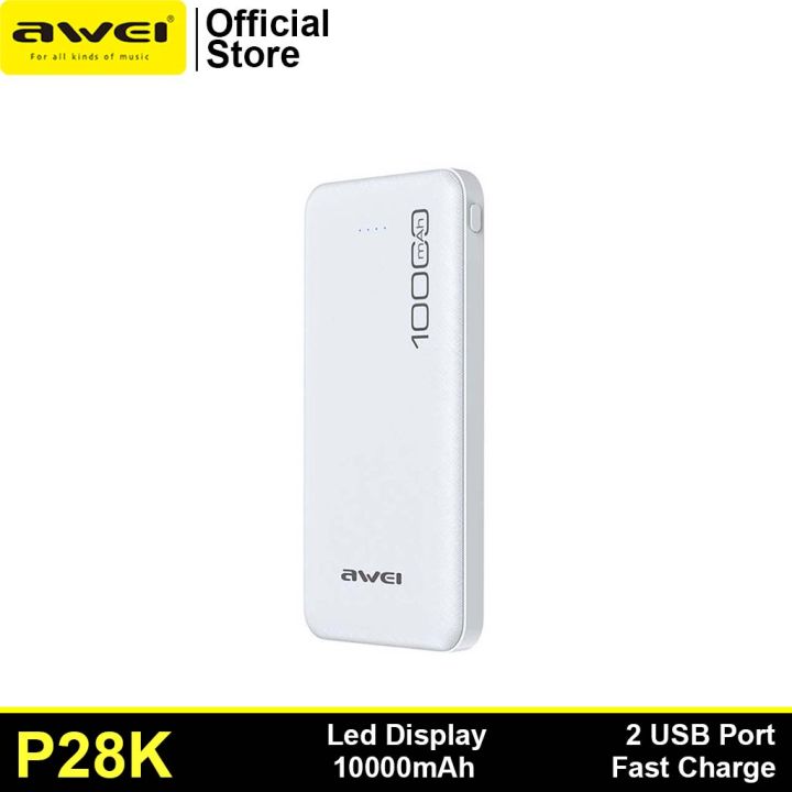 Awei P28K 10000mAh Fast Charging Portable Powerbank 2.1A Dual-USB ...