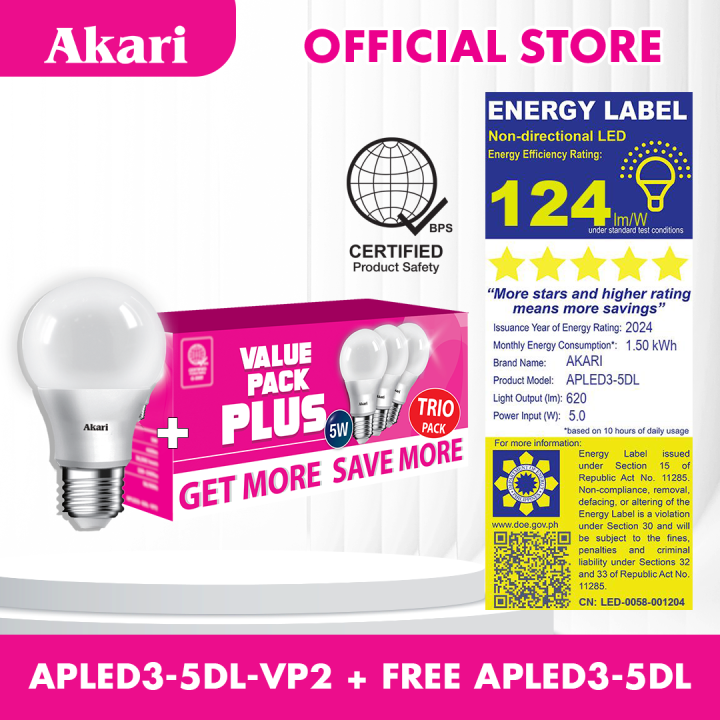 Akari 5 Watts LED Bulb Value Pack - Daylight (APLED3-5DL-VP2) TRIO PACK ...