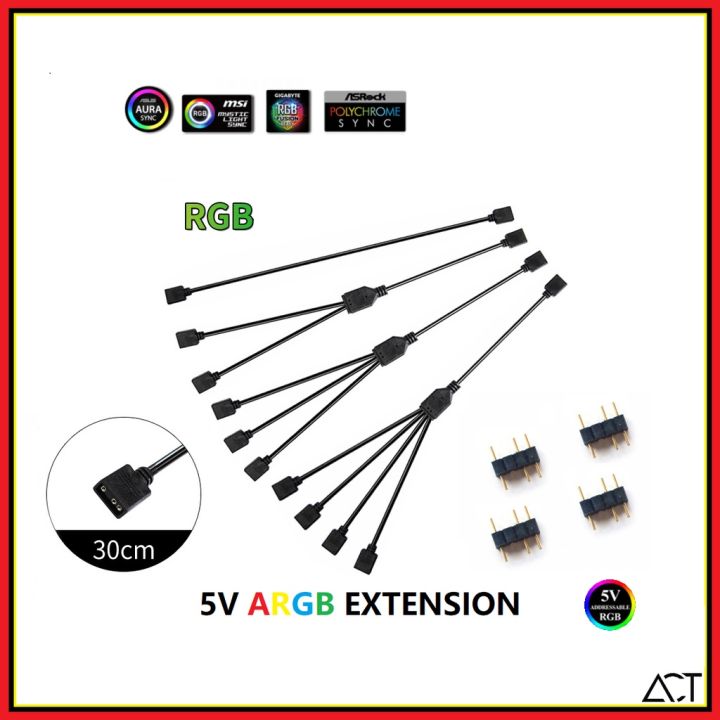 5V ARGB 3 PIN / 12V RGB 4PIN Motherboard ARGB Splitter Extension Cable ...