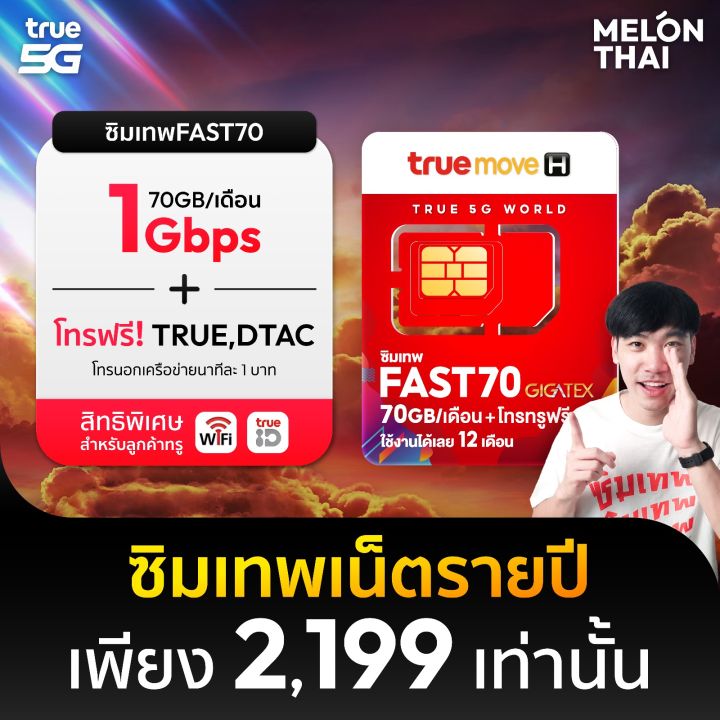 [ ซิมเน็ตรายปี TRUE *ส่งฟรี* ] ซิมเทพ FAST70 ซิมทรู ปริมาณ70GB เน็ตเร็วเต็มสปีด 1000Mbps ซิมทรู ...