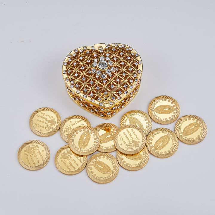 13 pcs Gold Our Lady of Guadalupe Wedding Arras Coins with Gift Box ...
