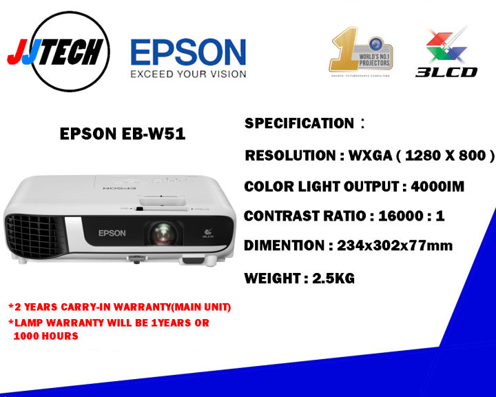 ** Epson EB-W51 WXGA 3LCD Projector | Lazada