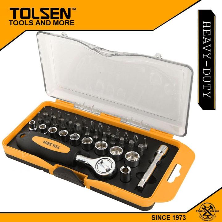 Tolsen 38PCS Bit & Ratchet Socket Set (1/4" Drive) 20035 TPR Handle ...