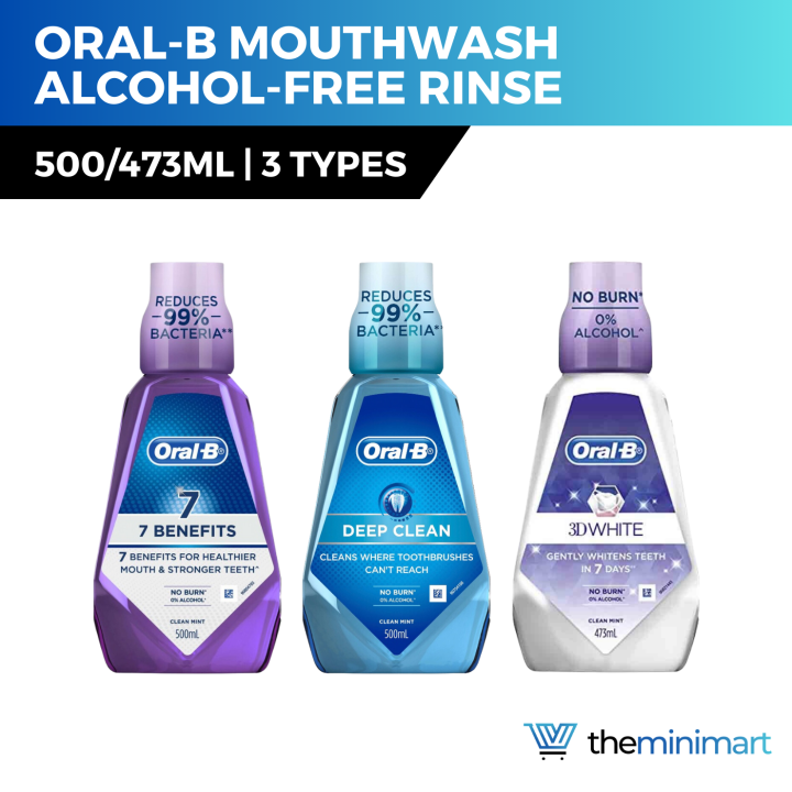 Oral-B Mouthwash Alcohol-Free Rinse Mint Flavor - 7 Benefits 500ml ...