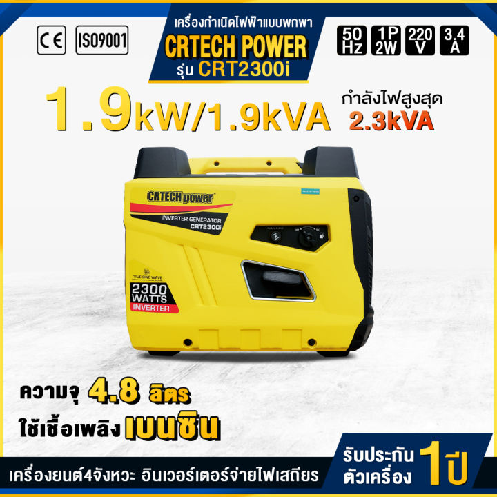 CRTECH เครื่องปั่นไฟเบนซินเสียงเงียบ 1900 วัตต์ 220V เครื่องยนต์4จังหวะ ...