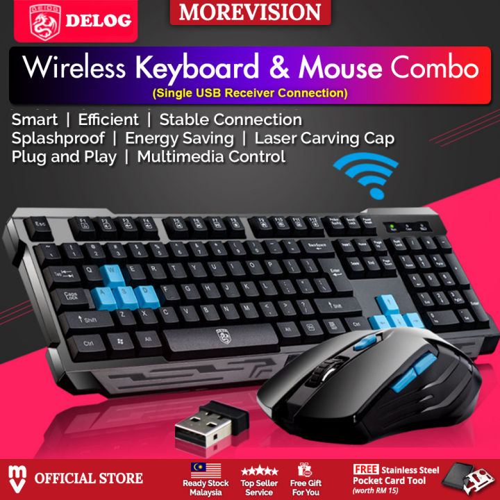 Delog V60 Wireless Keyboard Mouse Set Combo Office Gaming USB Full Size ...