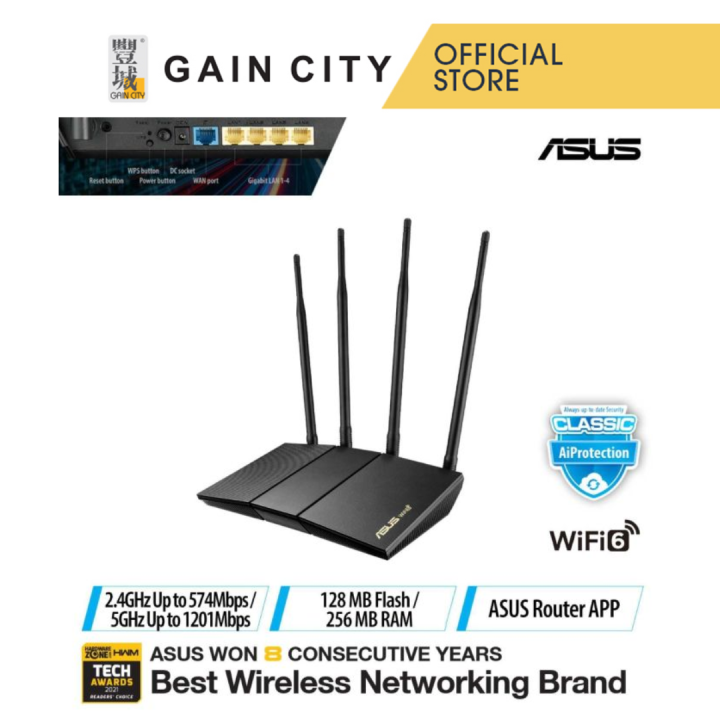 ASUS AX1800 DUAL BAND WIFI 6 802.11AX ROUTER MU-MIMO (574 + 1201MBPS ...