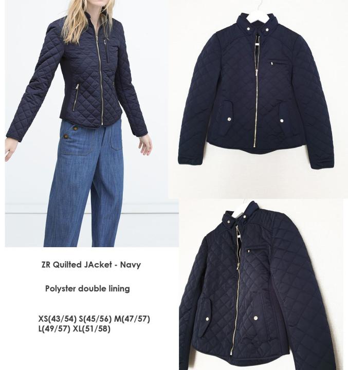 Zara Woman Jaket Quilted Navy Ivory Jacket Biru Tua Putih | Lazada ...