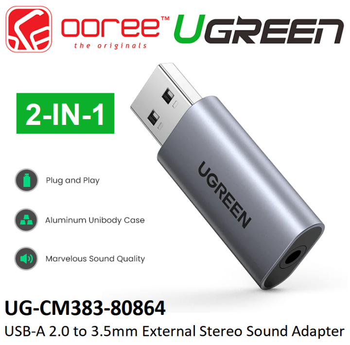 UGREEN USB-A 2.0 TO 3.5MM AUX AUDIO JACK EXTERNAL STEREO SOUND ADAPTER ...