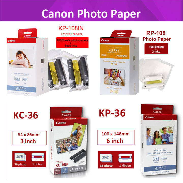 KP-108IN RP-108สำหรับ Canon Selphy กระดาษสีชุด CP Series เครื่องพิมพ์ CP1200 CP1300 CP910 CP800 ...
