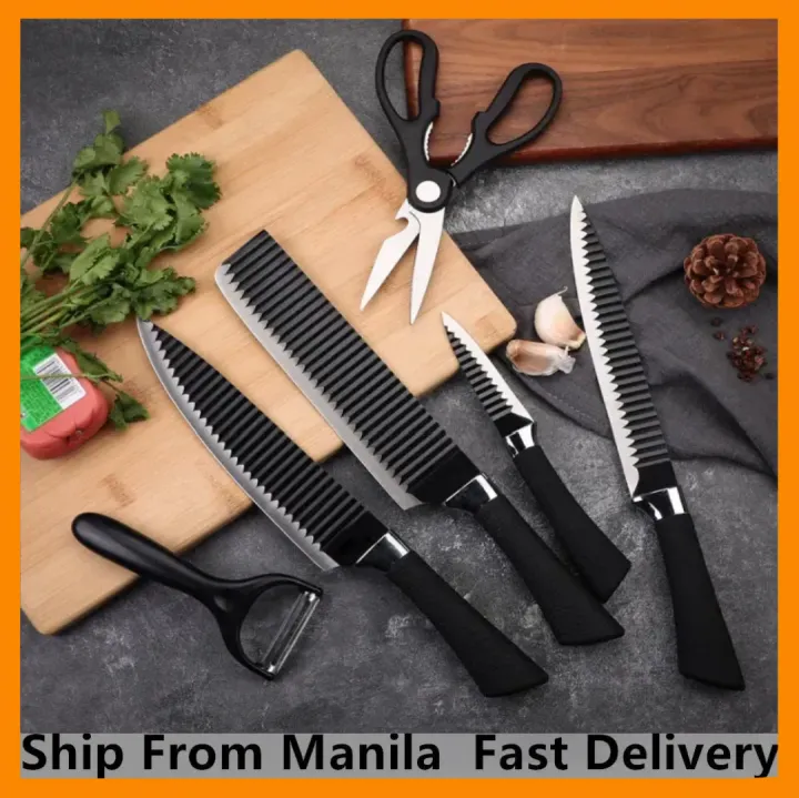 Knife Set Non-Stick Coating Kitchen Knives (Black) | Lazada PH