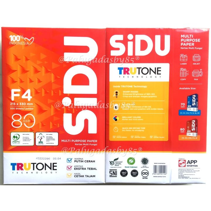 Kertas HVS Sidu F4 80 Gram (1 Pak) / Kertas HVS Sinar Dunia F4 80 ...