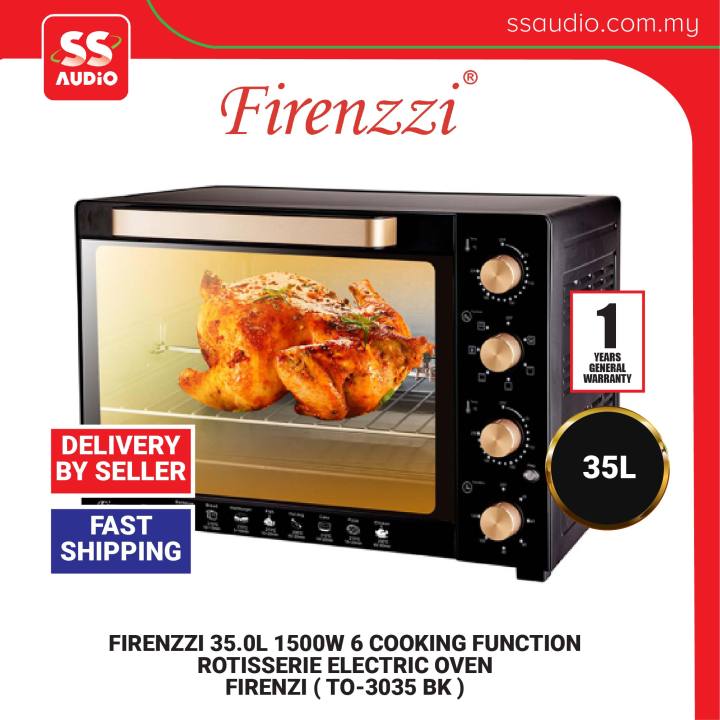 FIRENZZI TO-3035 BK 35.0L 1500W 6 COOKING FUNCTION ROTISSERIE ELECTRIC ...