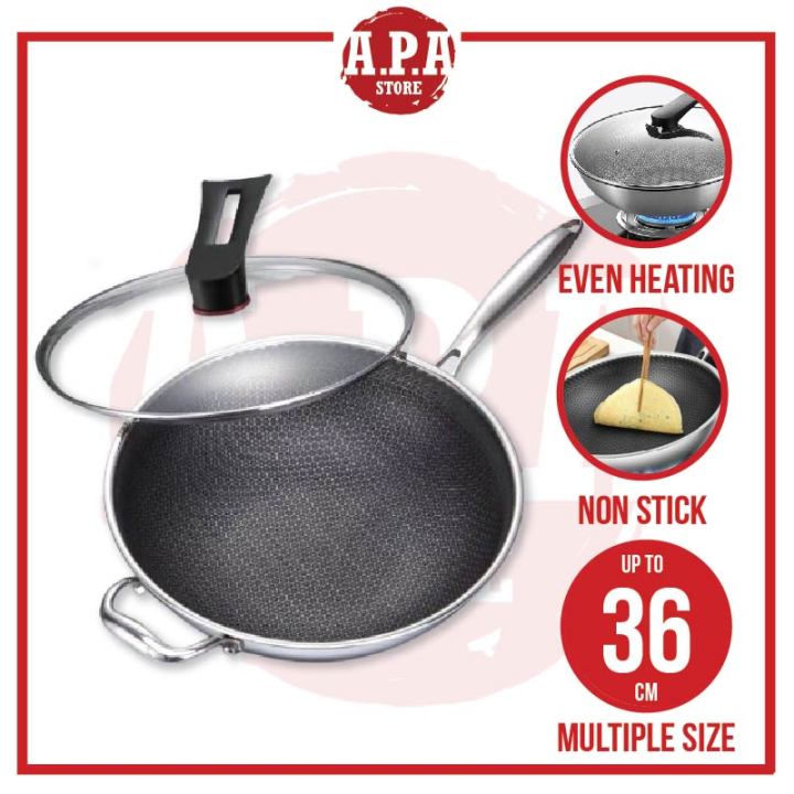 APA Honeycomb Wok Frying Pan Non Stick Stainless Steel Grill Deep Fry ...