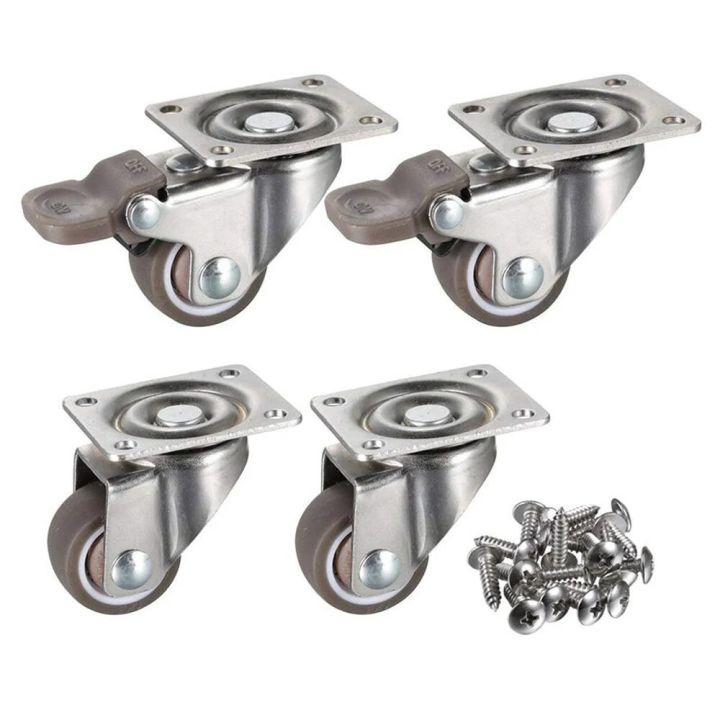 4 Pack 1 Inch Low Profile Casters Wheels Soft Rubber Swivel Caster With ...