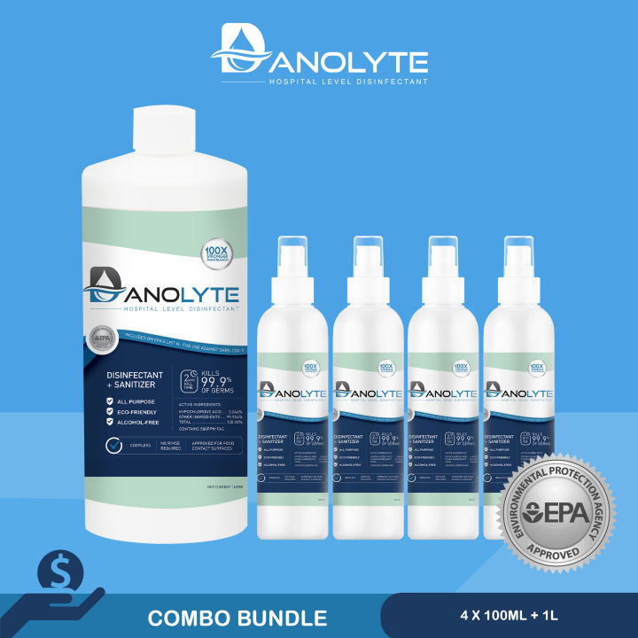 4-Pack + 1 liter Danolyte® BUNDLE, All-Purpose Disinfectant + Sanitizer ...