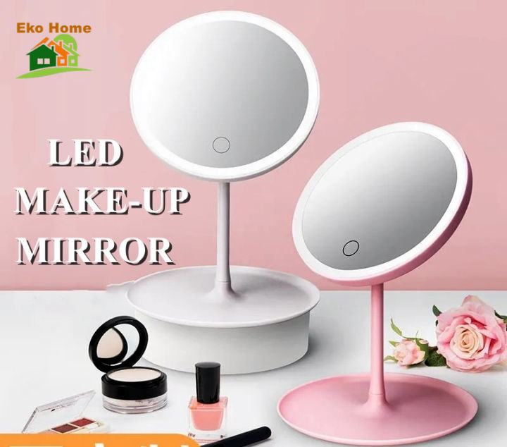 LED MAKEUP MIRROR Pink and White Vanity Mirror USB Charge Folding ...