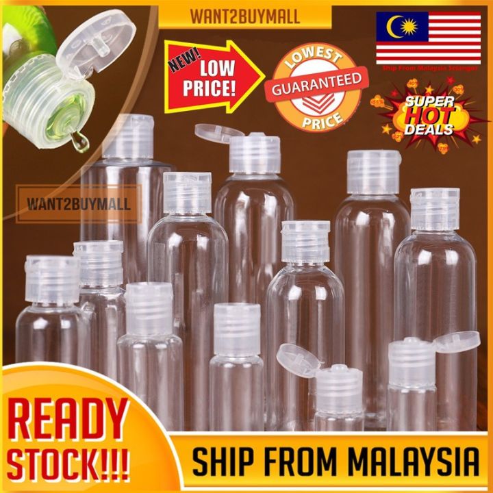 🏆 [ Flip Tip Cap 10ml To 250ml ] Pet Empty Transparent Travel Plastic ...