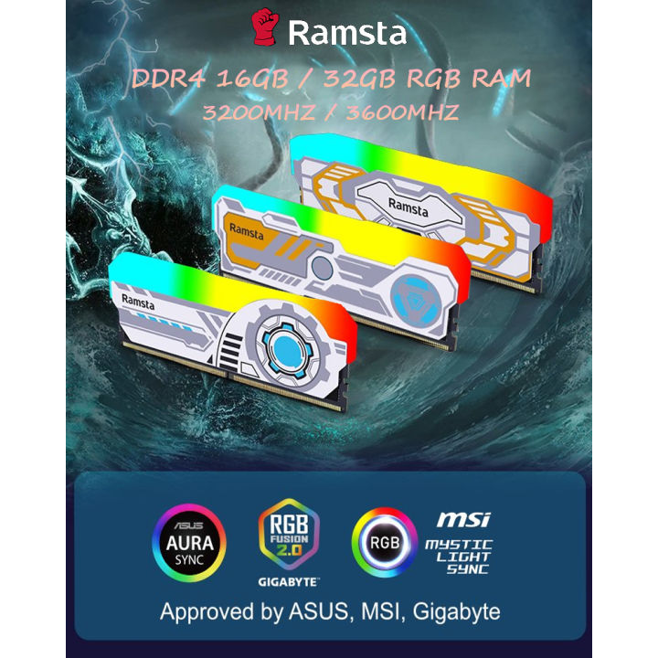 Ramsta DDR4 16GB (2x8GB)/32GB (2x16GB) Snail RGB RAM Gaming 3200MHz ...