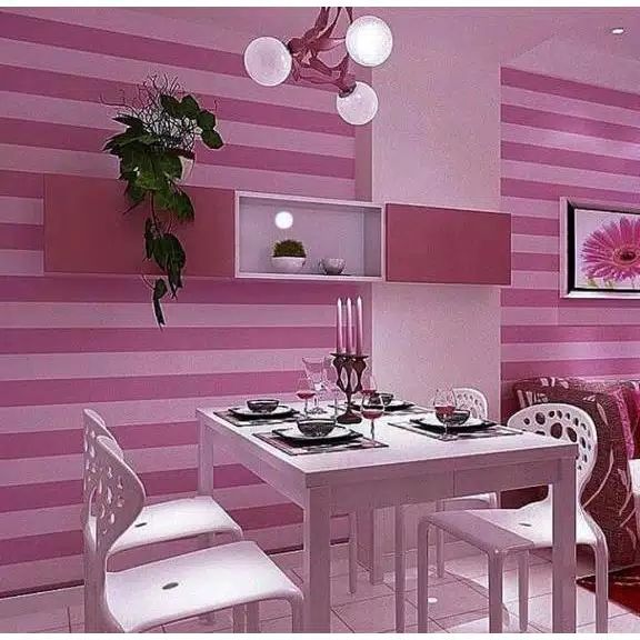 Wallpaper Dinding Motif Salur Pink Garis Tebal 10m X 45cm Lazada
