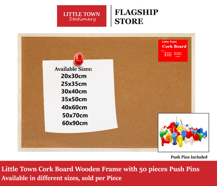 Little Town Cork Board Bulletin Board Wooden Frame with Push Pin | Lazada PH