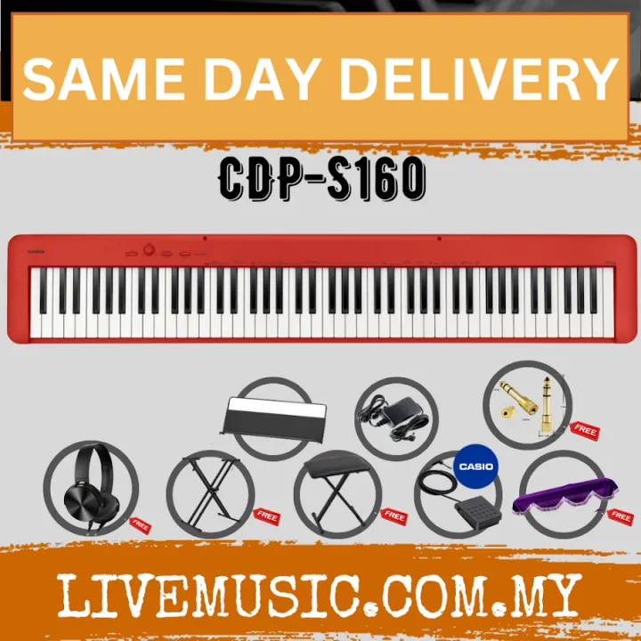 Casio CDP-S160 88-key Digital Piano with Stand, Bench & Headphone - Red ...