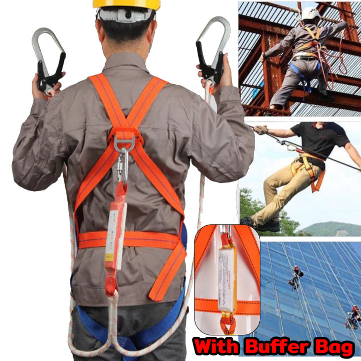 Full Body Safety Harness with Double Lanyard Double Large Hook Fall ...