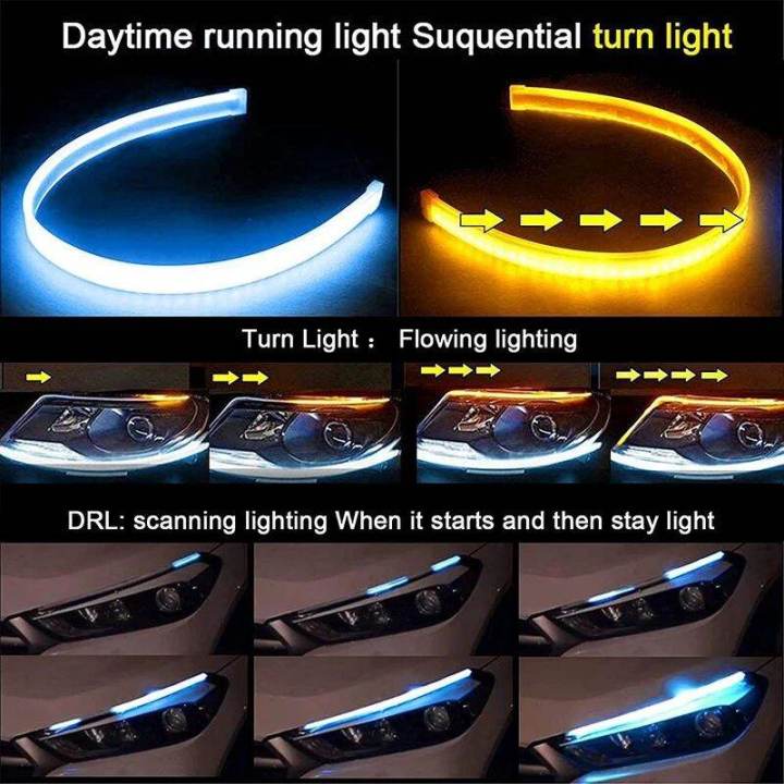 【🇵🇭Ready Stock】2PC Flexible Car Led Light Strip Dual Color DRL ...