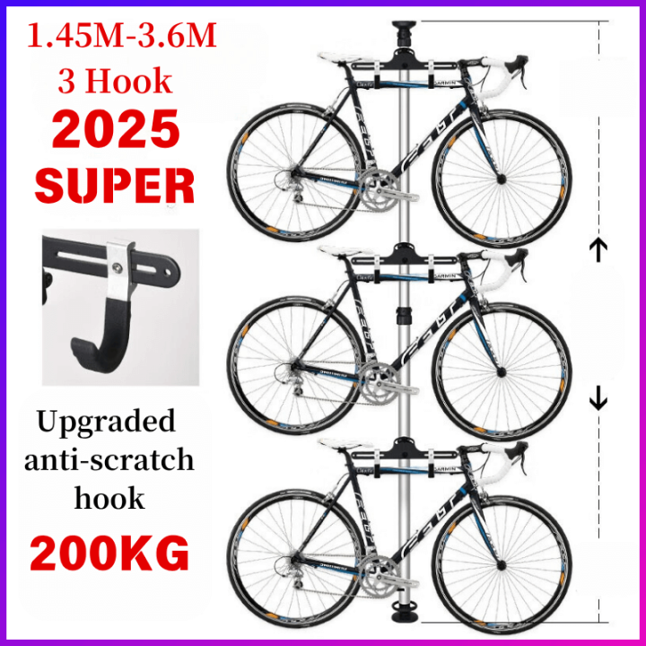 Bicycle Rack Hanger Triple Bike Stand Shelf Floor to Ceiling Dual ...