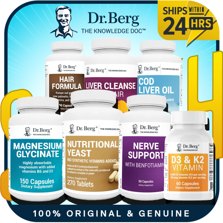 GENUINE Dr. Berg's Liver Cleanse | Magnesium Glycinate | D3 K2 Vitamin | Nutritional Yeast l Cod ...