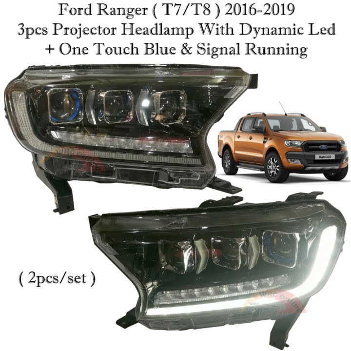 Ford Ranger ( T7/T8 ) 2016-2019 3pcs Projector (Bugatti Style) Headlamp ...