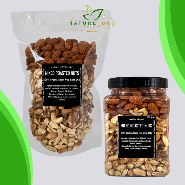 Mix of 4 Roasted Nuts (Organic, Oil-free, Unsalted Almonds Cashews ...